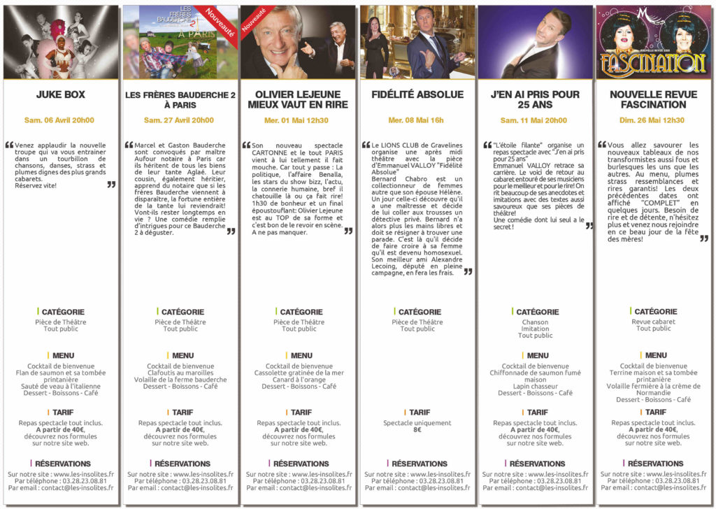 Le programme du cabaret - Cabaret Les Insolites